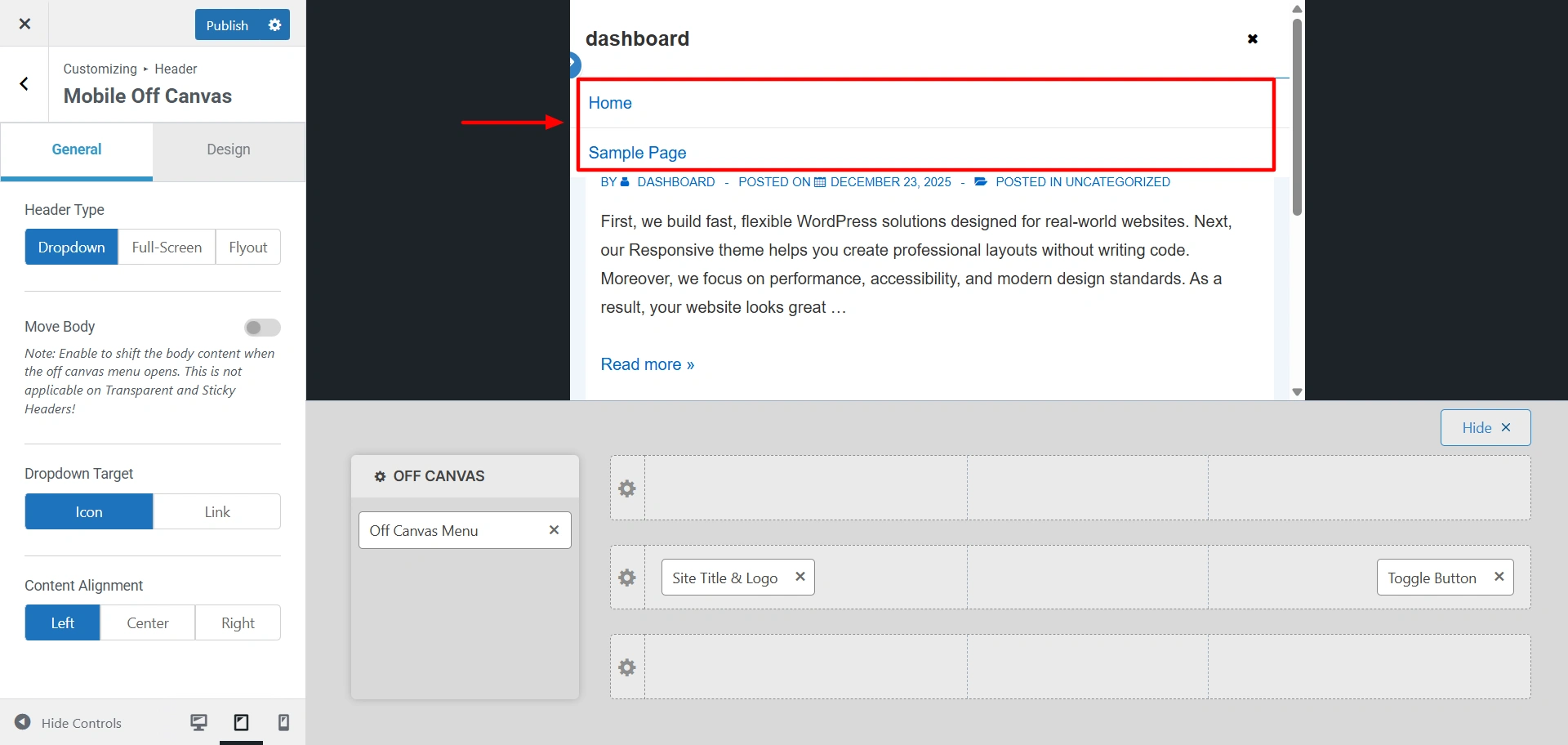 Create Mobile Header With Responsive Theme's Header Builder